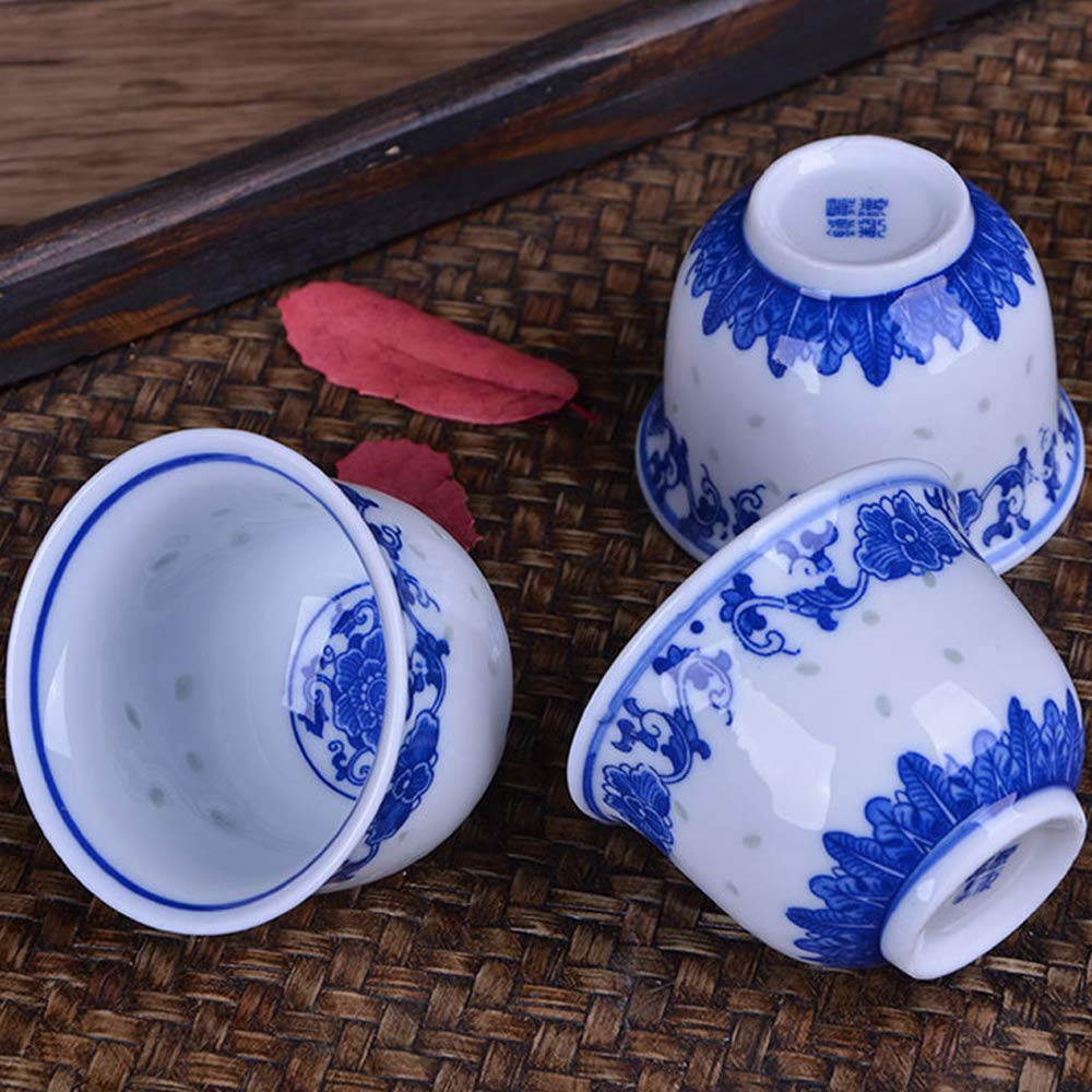 Woonsoon Chinese Handmade Kungfu Tea Cup 80 ml,Bone China Blue and White Tea Cups Set of 6,Ceramic Tea Mugs Without Handles,Best Gift