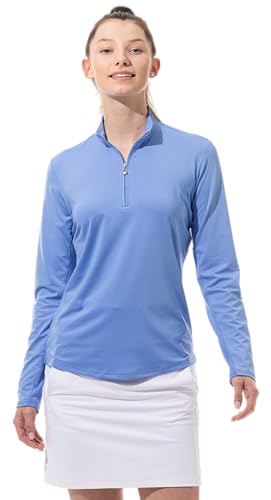 SanSoleil Womens Sunglow UV 50 Long Sleeve Zip Mock Top XX-Large Cornflower Blue