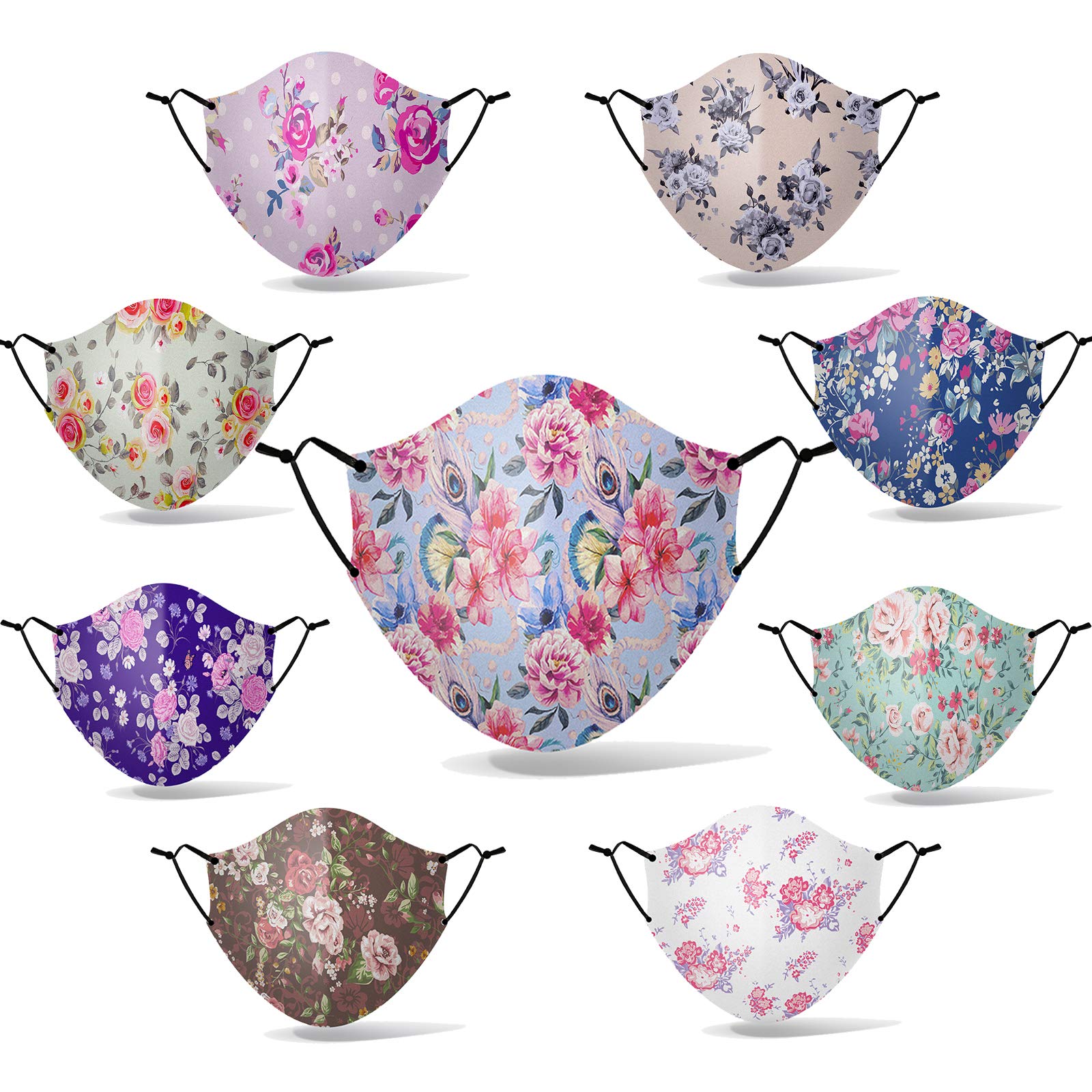 X-CHENG 9 Pack Face Mask-Cloth Face Mask with Reusable Washable Adjustable Ear Loops