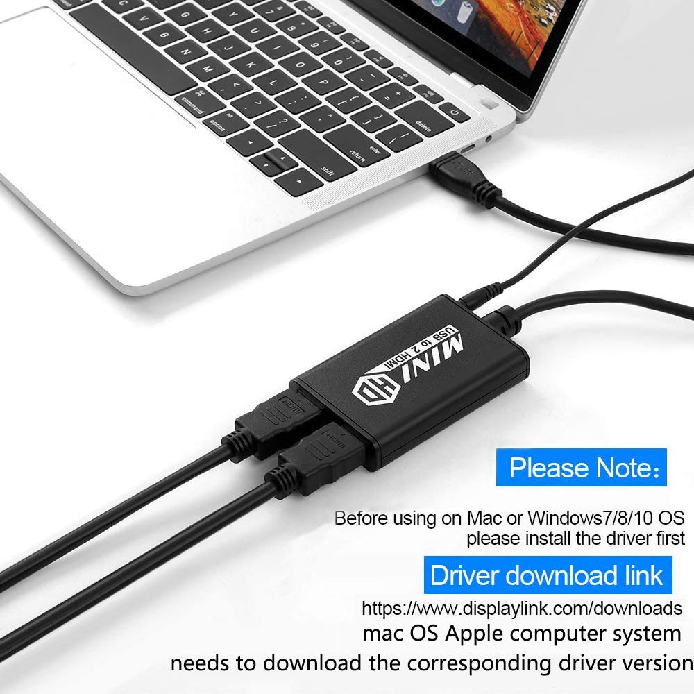 Unstincer USB 3.0 to Dual HDMI Adapter,Compatible with Windows ChromeBook MacBook,Support 3.5mm Jack Stereo Output Expand 2 Different Display Screens (Dual HDMI Adapter)