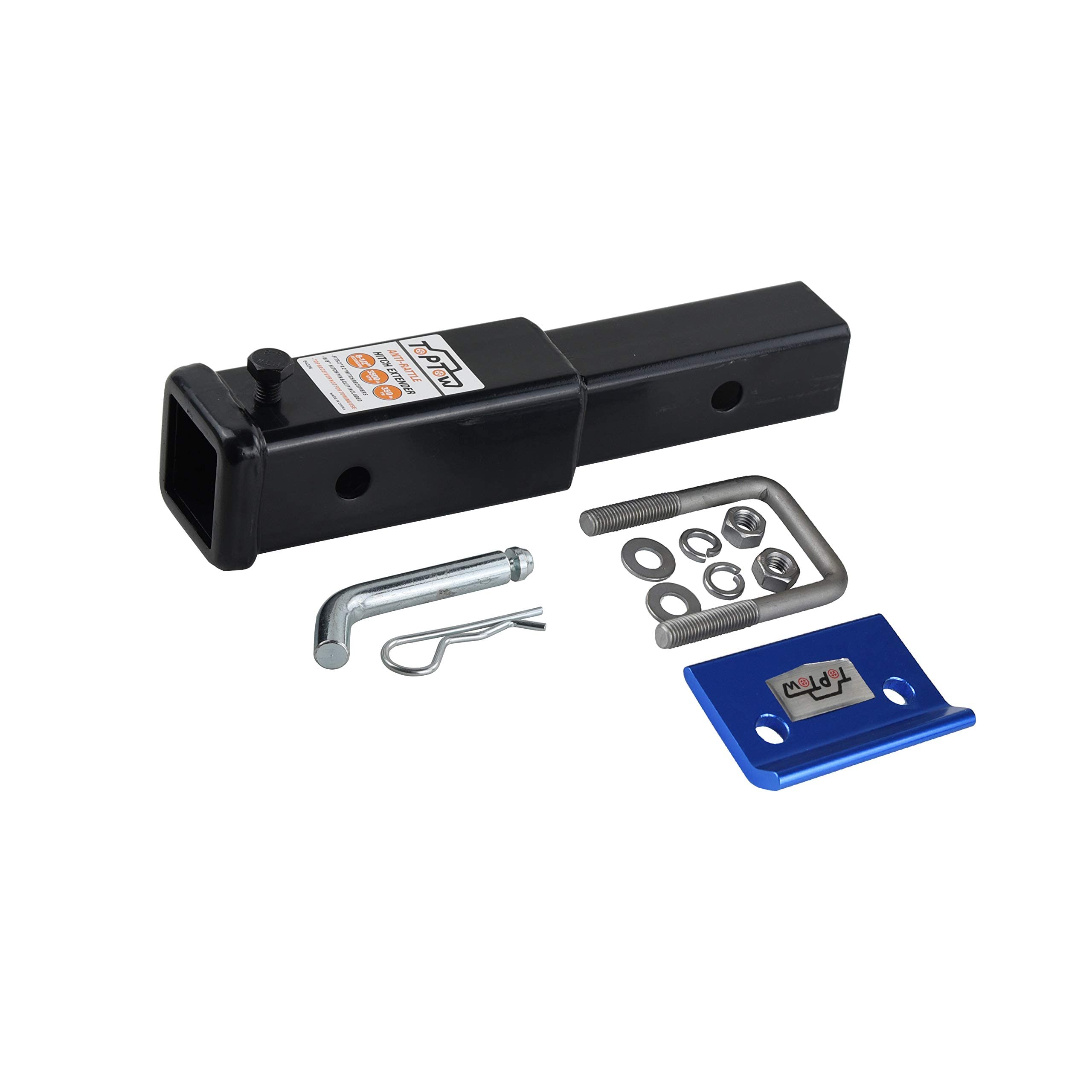TOPTOW Hitch Extender, Fits for 2 inch Receiver, 8.5 inch Extension Length, Anti-Rattle Bolt, with Hitch Pin Kit and Anti Rattle Stabilizer