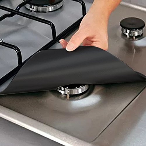 SHAFIRE Non-Stick Gas Range Protectors Reusable Aluminum Foil Gas Stove Burner Cover Protector Liner Clean Mat Pad 4PCS (Black)