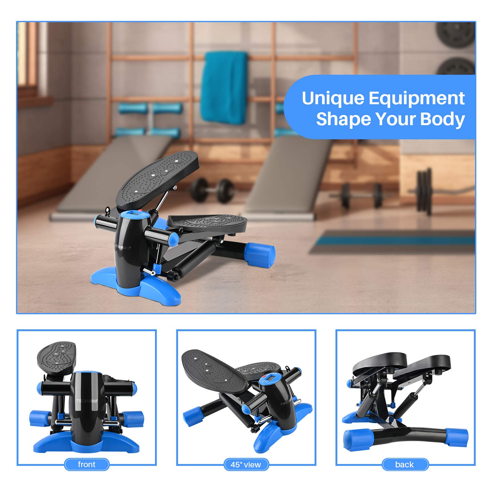 TECHMOO Stair Stepper for Exercise, Mini Stepper Trainer with Adjustable Stepping Machine with Resistance Bands LCD Display Air Climber Cardio Workout Fitness Professional Exercise Equipment