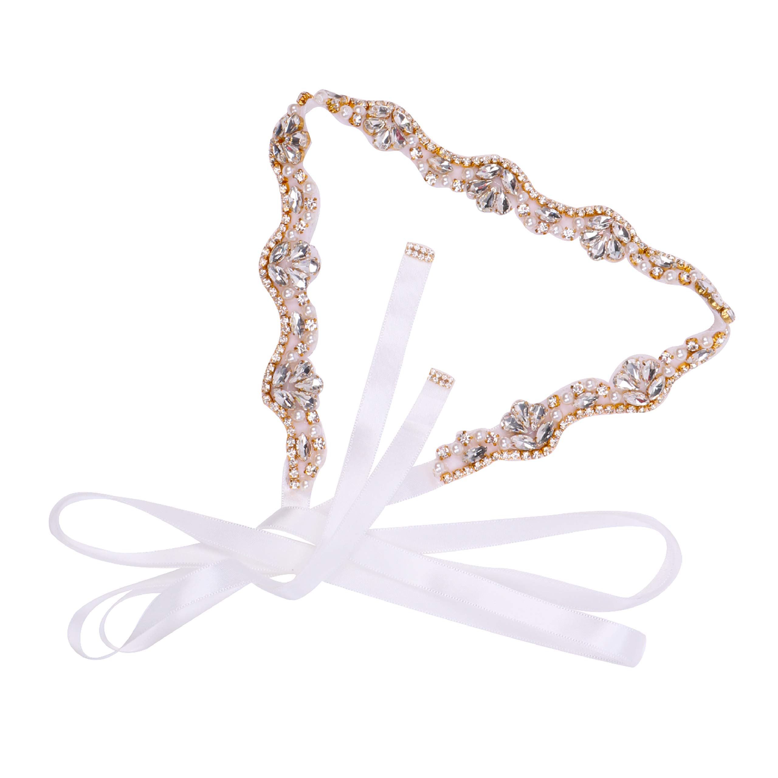 Tendaisy Women's Crystal Bridal Belt Rhinestone Pearls Sashes Wedding Belts for Gowns(Silver-White)