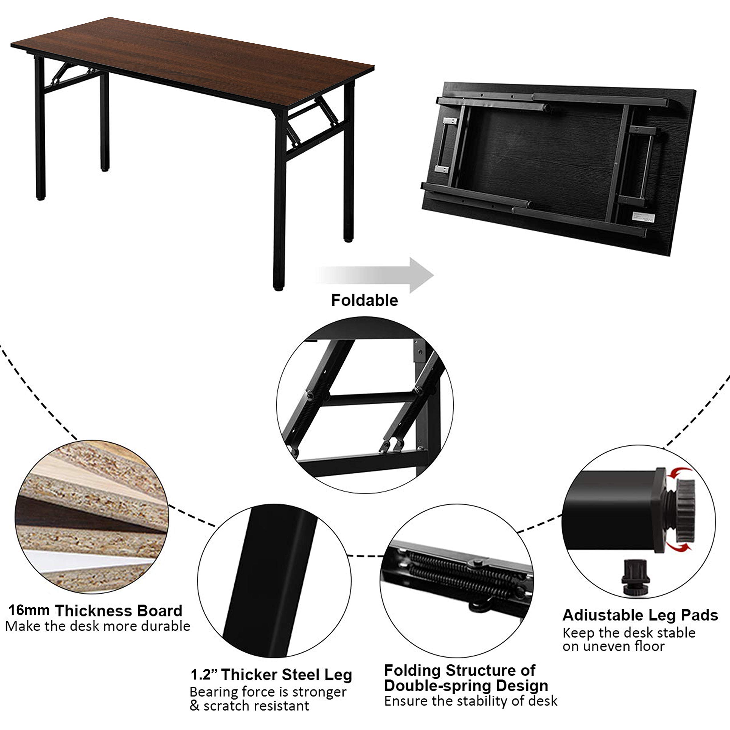 tiktecklab Writing Computer Desk Office Desk 39.37” Folding Computer Table Workstation Folding Laptop Table,Home Office Desk w Keyboard Mat, No Assembly Needed, Dark Walnut Color