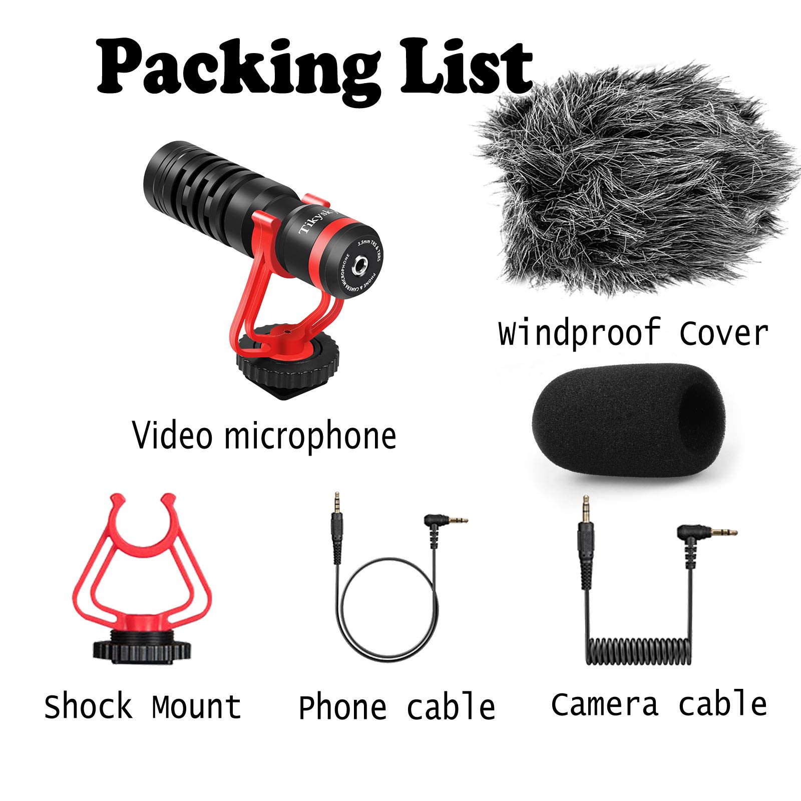 tikysky Video Microphone, Camera Microphone Phone Mic for Smartphone iPhone DSLR Compatible with Nikon Sony Fuji