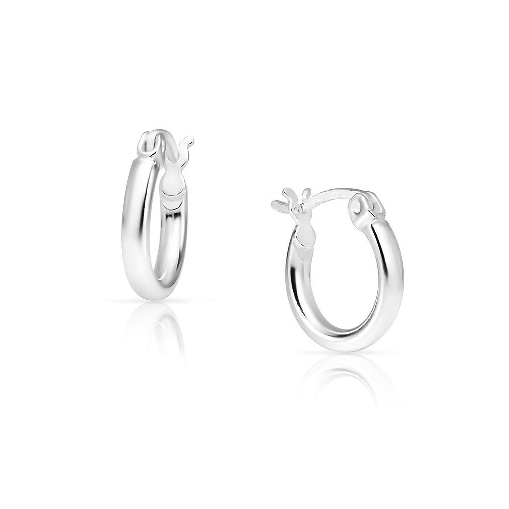 SOLIDSILVER- Sterling Silver Lightweight High Polished Click Top Hoop Earrings | 12mm