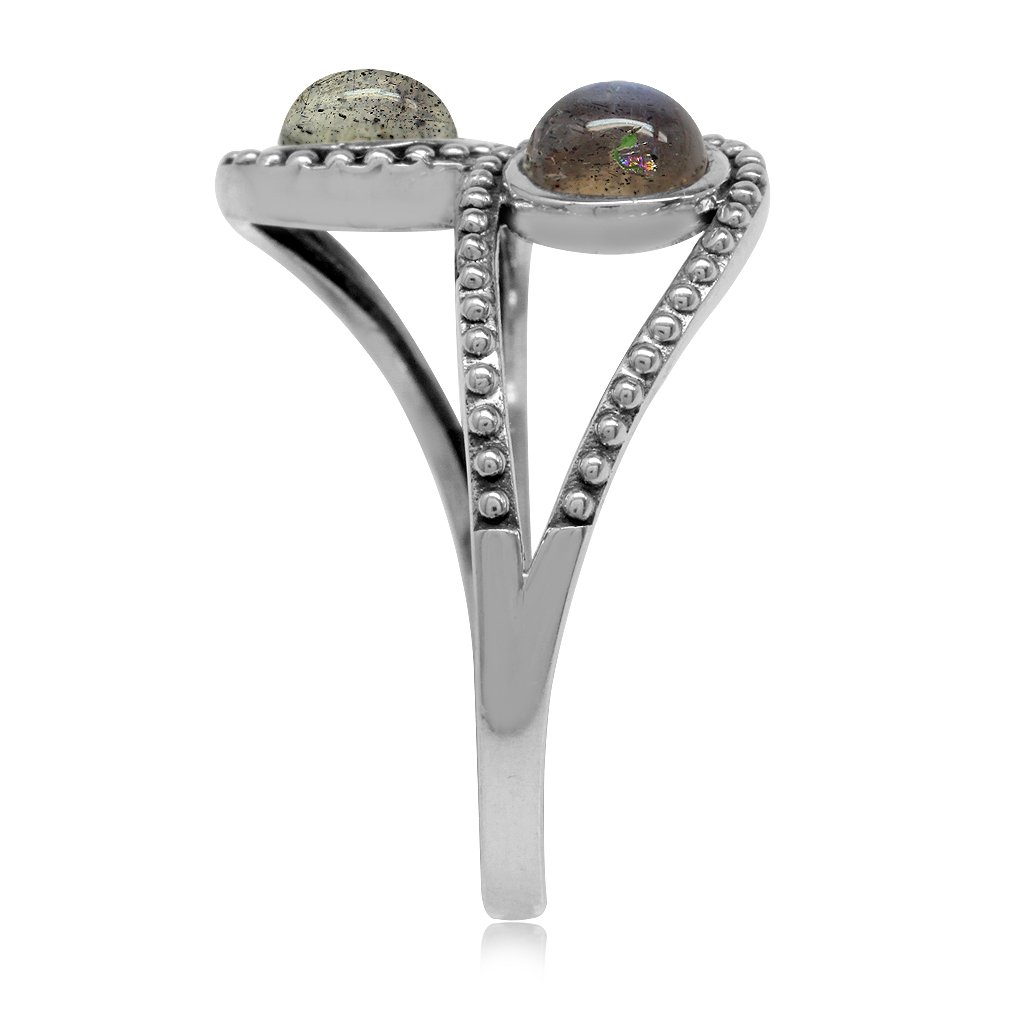 Silvershake Labradorite 925 Sterling Silver Balinese Style Bypass Ring Size 8