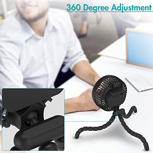 Versatile Fan, 10000mAh Battery Powered Clip On Fan With 53H Long Working Time, 4 Speeds, Strong Wind, Sturdy Tripod, 360° Rotate Ultra Quiet USB Fan for Stroller Treadmill Tent Office
