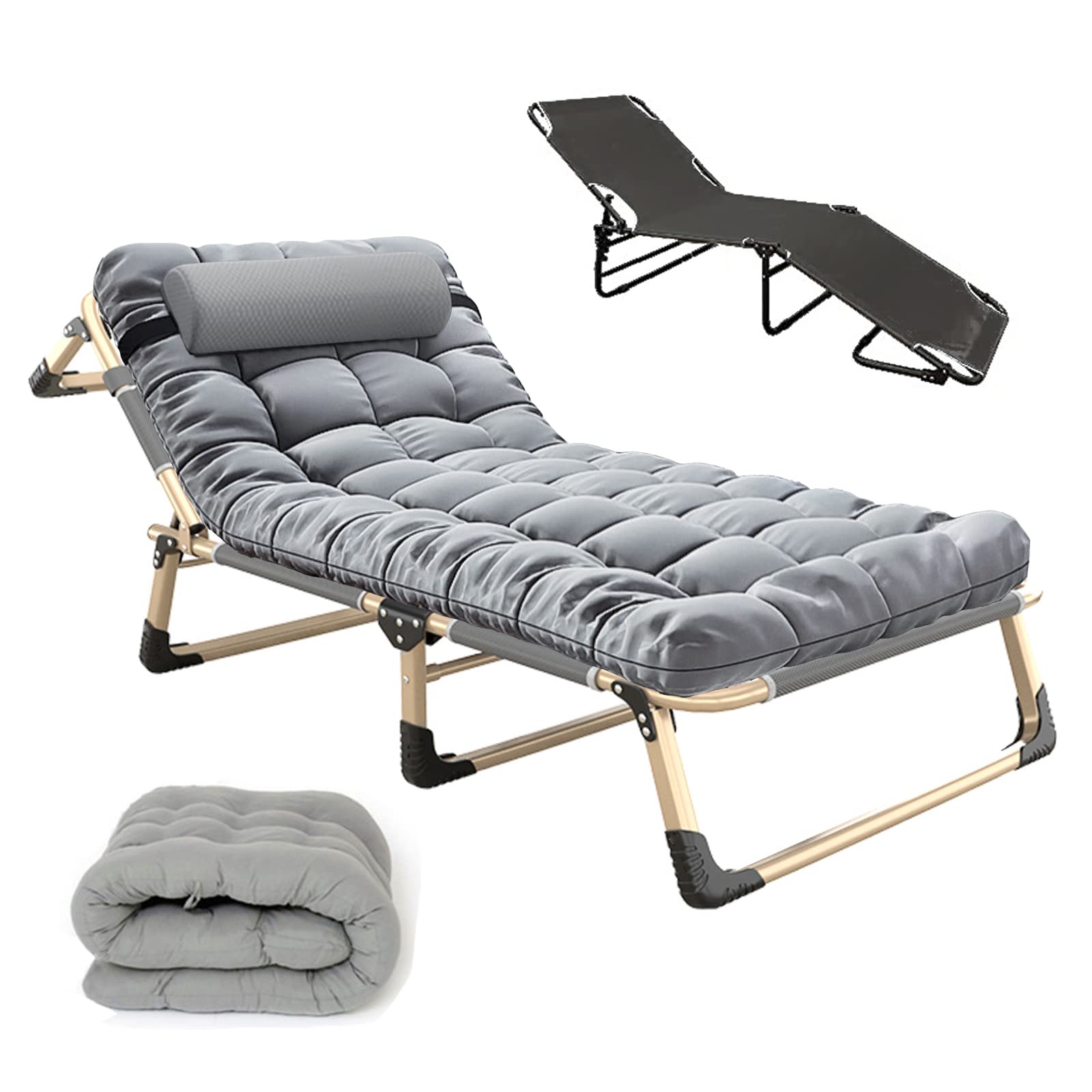 ZZYYQ Camping Cot,Outdoor Portable Folding Camping Cot, Adjustable 5-Position Adults Sleeping cots with Mattress, Patio Folding Lounge Chair Sleeping Cots Bed, Home Office Vacation Nursing