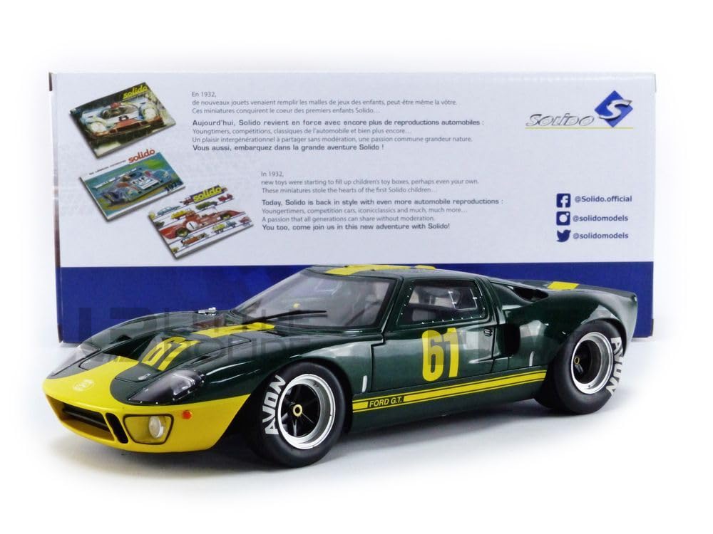 solido S1803004 Ford GT40 Mk.1 Collectible Miniature Car, Green and Yellow, 1:18 Scale