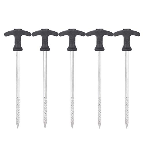 Tent Stakes,Set of 5 Heavy Duty Stainless Steel Tent Peg Ground Nails Screw Nail Stakes for Frozen Soil Ice Surface