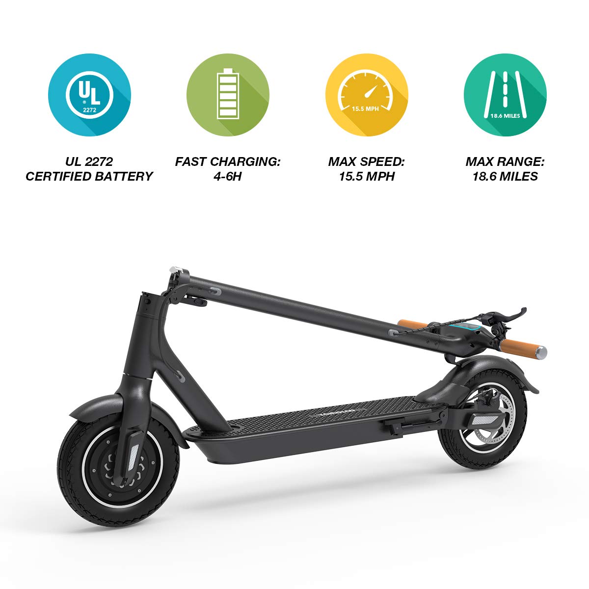 TOMOLOO Electric Scooter L1-Plus, 10'' Plus Air-Free Solid Tires Electric Scooter for Adults, Foldable Commuter Electric Scooter with Shock Absorption Spring and APP Connected Safe Lock