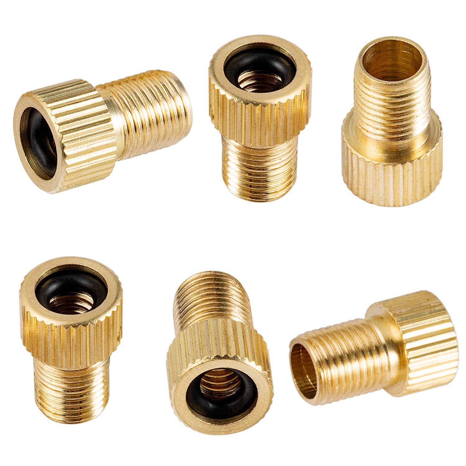 The Only One 6 Pcs Brass Presta Valve Adapter - Convert Presta to Schrader - French/UK to US - Inflate Tire Using Standard Pump or Air Compressor