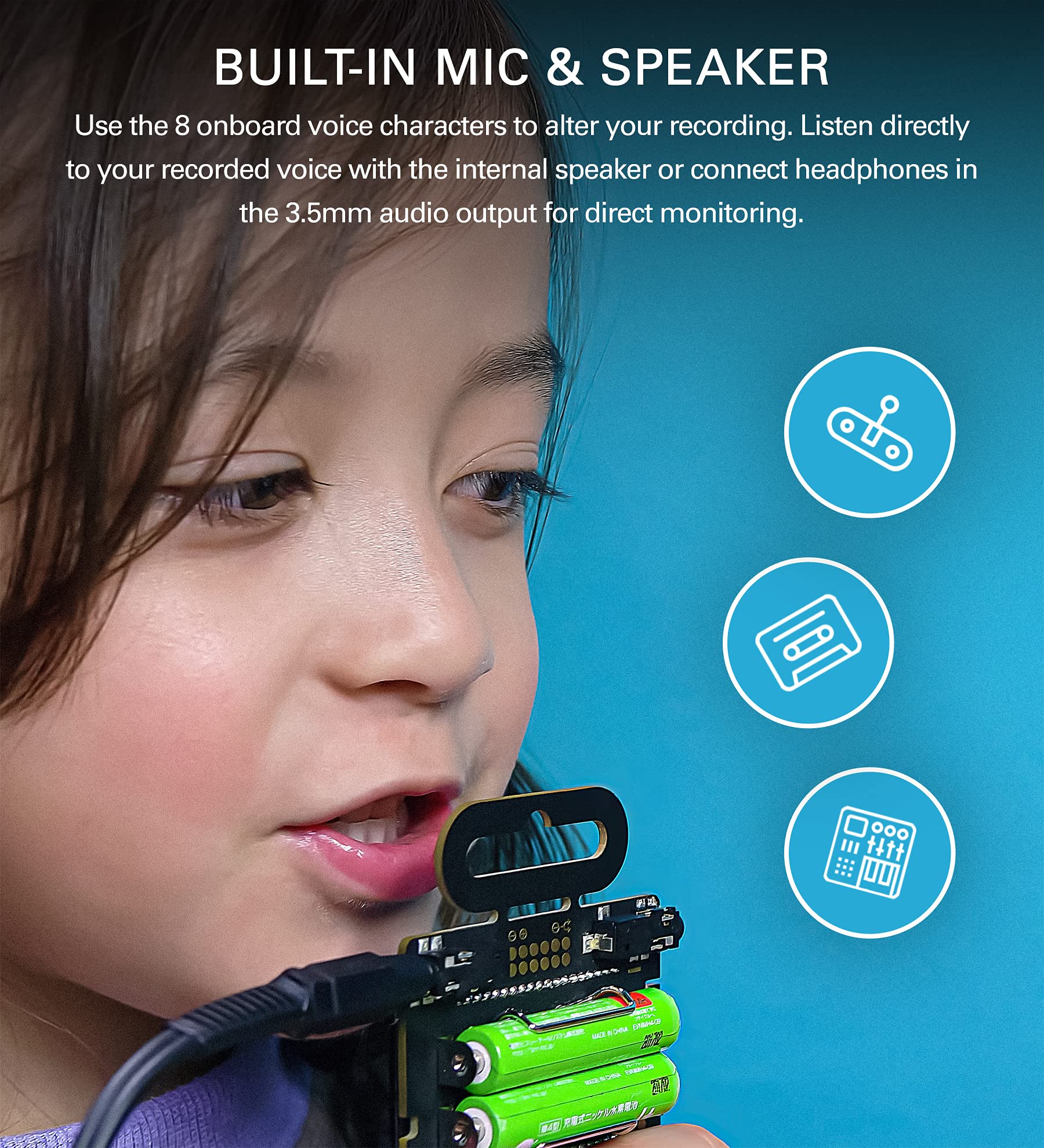 teen age engineering PO-35 Pocket Operator Speak Vocal Sampler/Sequencer Bundle with Samson SR350 Over-Ear Stereo Headphones, Blucoil 3-Pack of 7" Audio Aux Cables, and 4 AAA Batteries