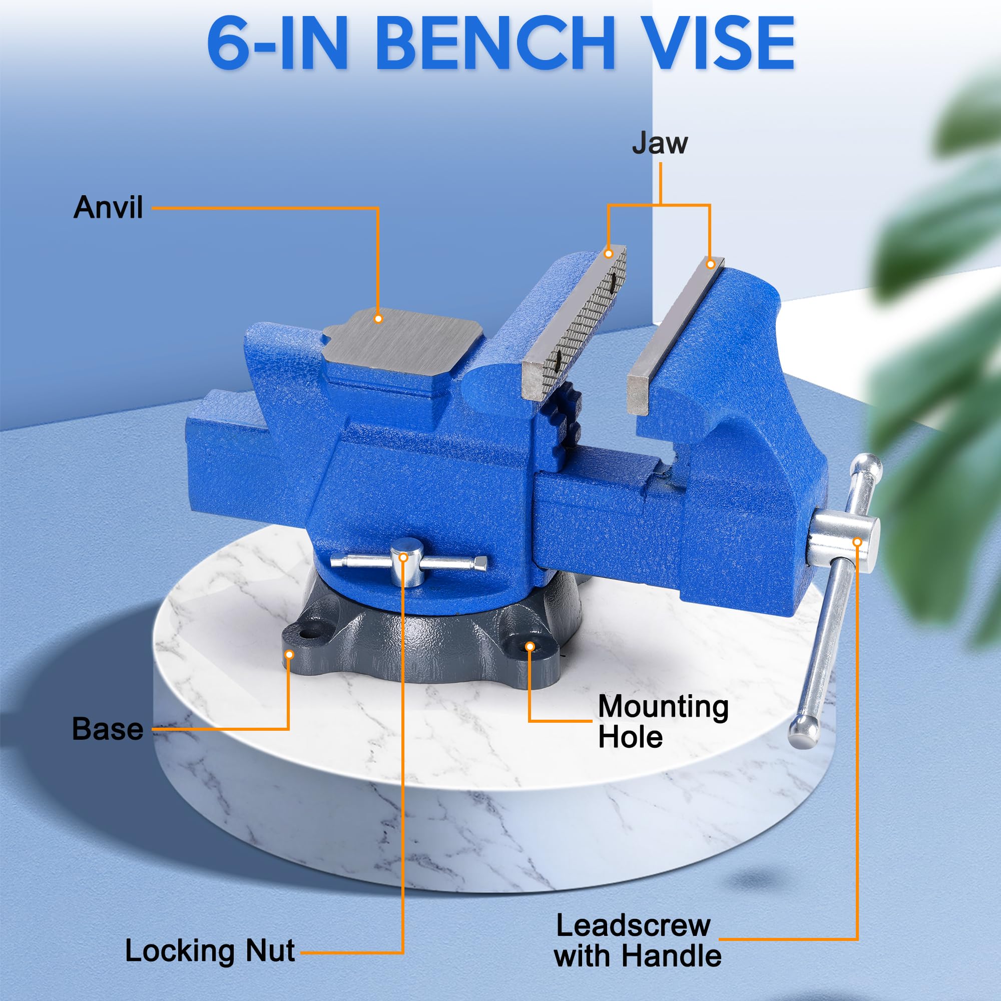 RENGUE Bench Vise, 6 inch Jaw Opening Vice for Workbench Utility Combination Pipe Home Vise 360-Degree Swivel Workbench Vise for Drilling, Pipe Cutting