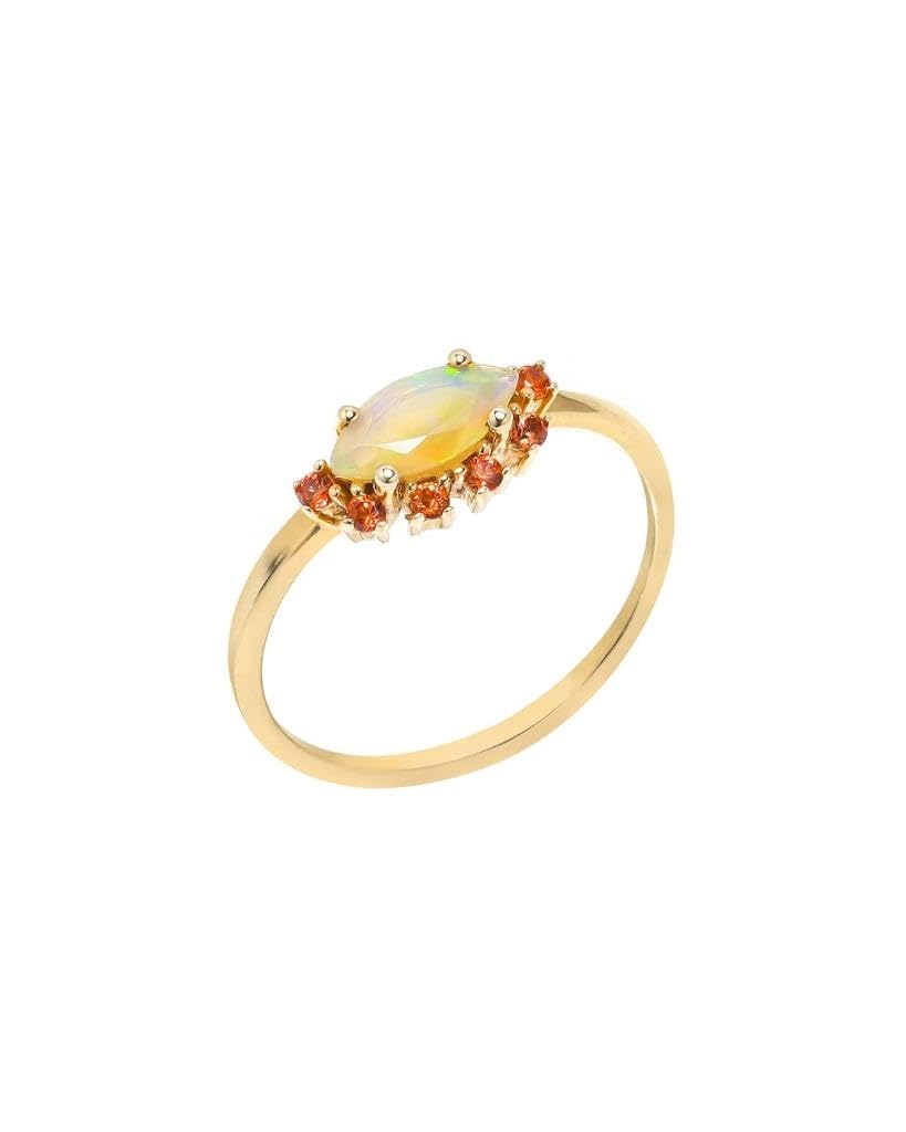 YoTreasure 0.50 Ct. Ethiopian Opal Orange Sapphire 10K Yellow Gold Wedding Ring