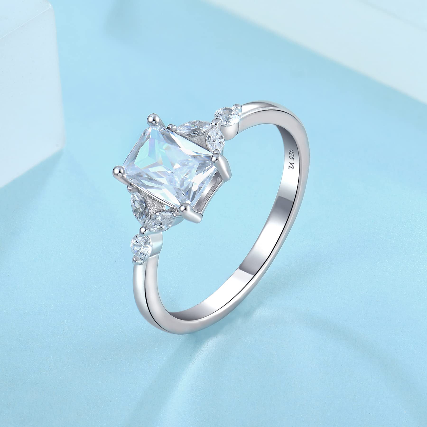 YL Solitaire Engagement Rings for Women 925 Sterling Silver Rectangle Cubic Zirconia Anniversary Rings for Wedding-size 5