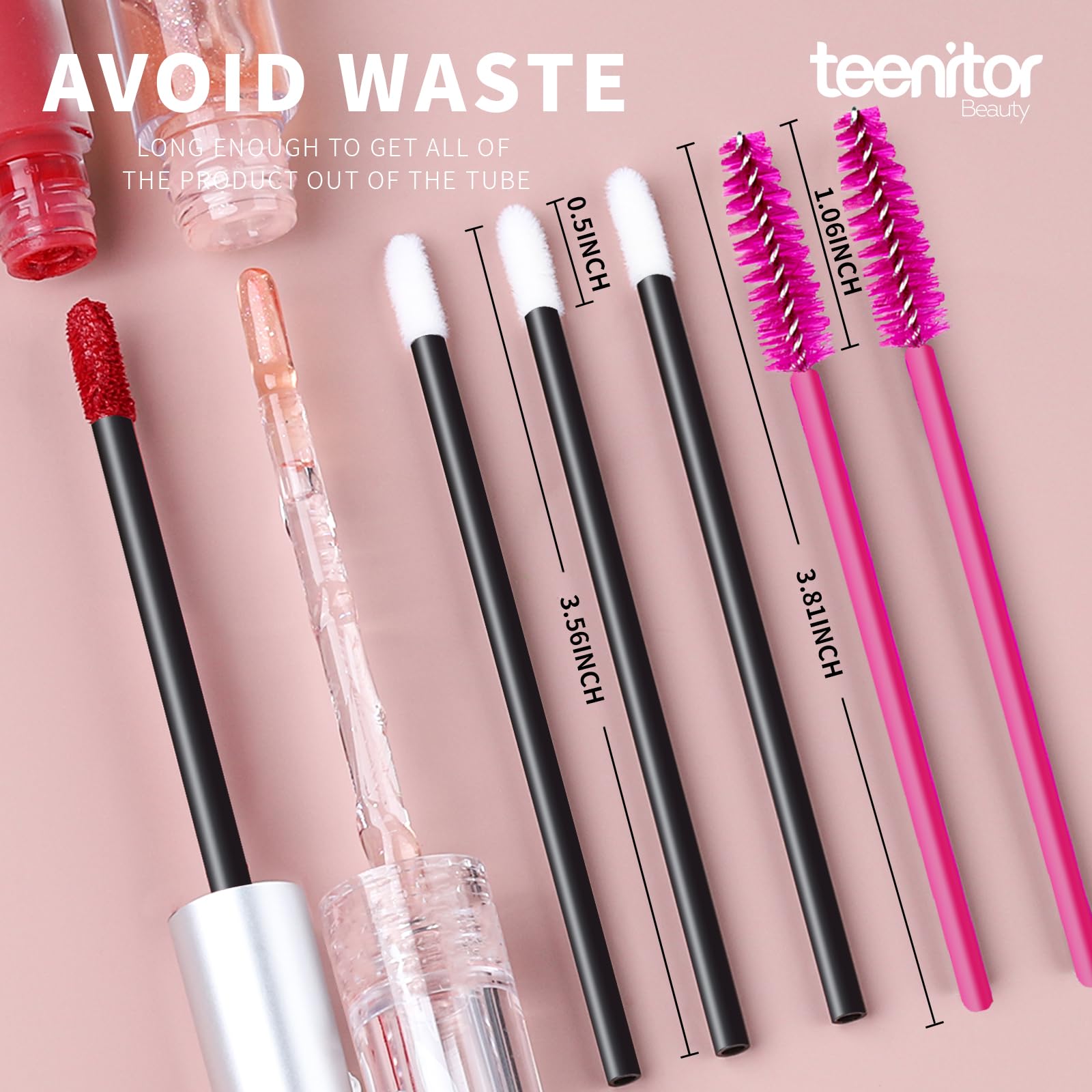 Teenitor 200 Pcs Mascara Wands, Lip Applicators Disposable Disposable Mascara Wands and Lip Wands Lip gloss Lipstick Tester Disposable Makeup Applicators Mascara Wands Hot Red