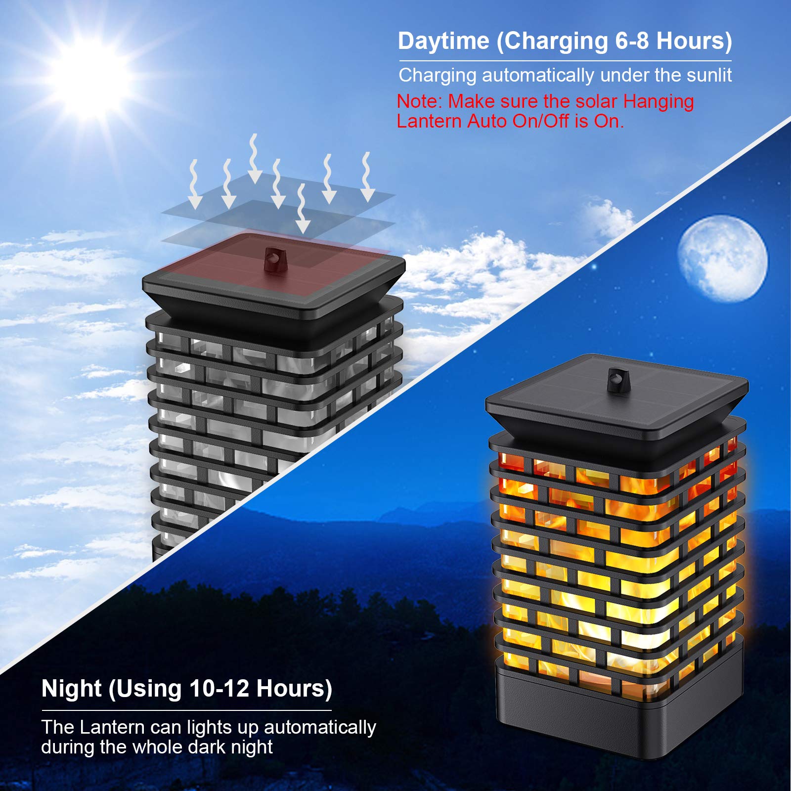 YEHOBU Solar Lanterns Lights 2 Pack- 99 LEDs Solar Lanterns Dancing Flickering Flame for Christmas Decorations- IP65 Waterproof Hanging Outdoor Solar Lights for Garden Porch Patio Balcony Yard Pathway
