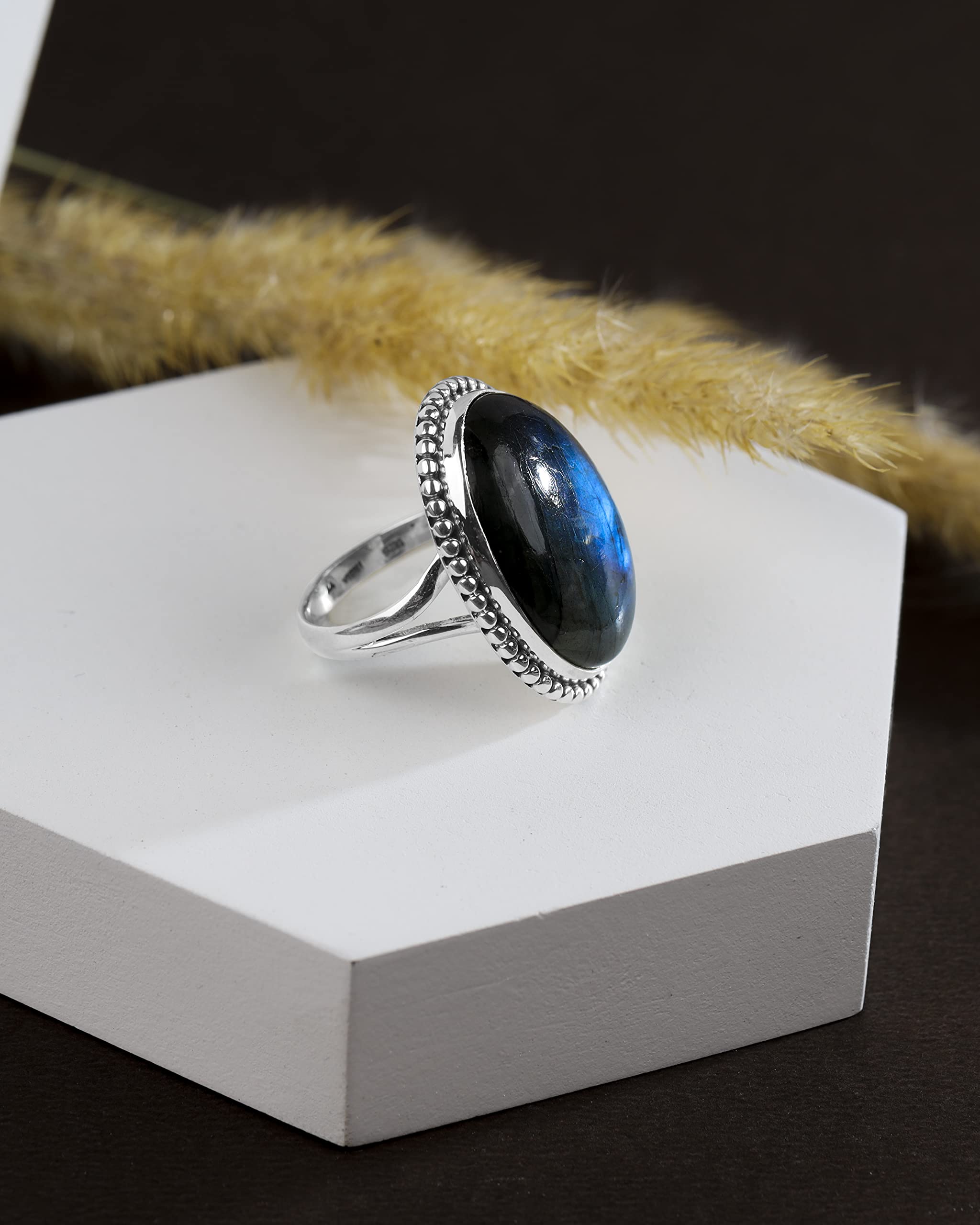 YoTreasure 18x25 MM Labradorite Chunky Ring .925 Sterling Silver