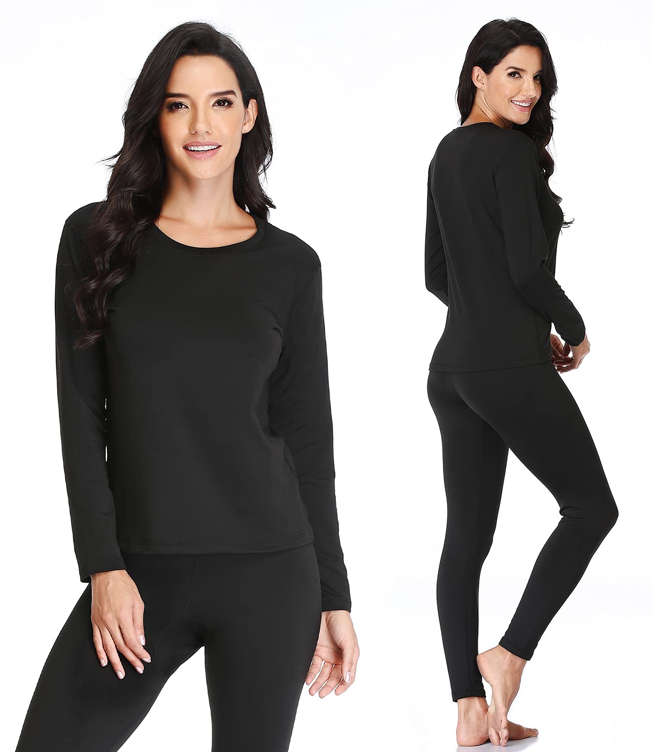 TEEPIRE Women 's Thermal Underwear Set with Lightweight Ultra Soft Fleece Lined,Long John Set, Moisture-Wicking Skiing Base Layer (Medium) Black