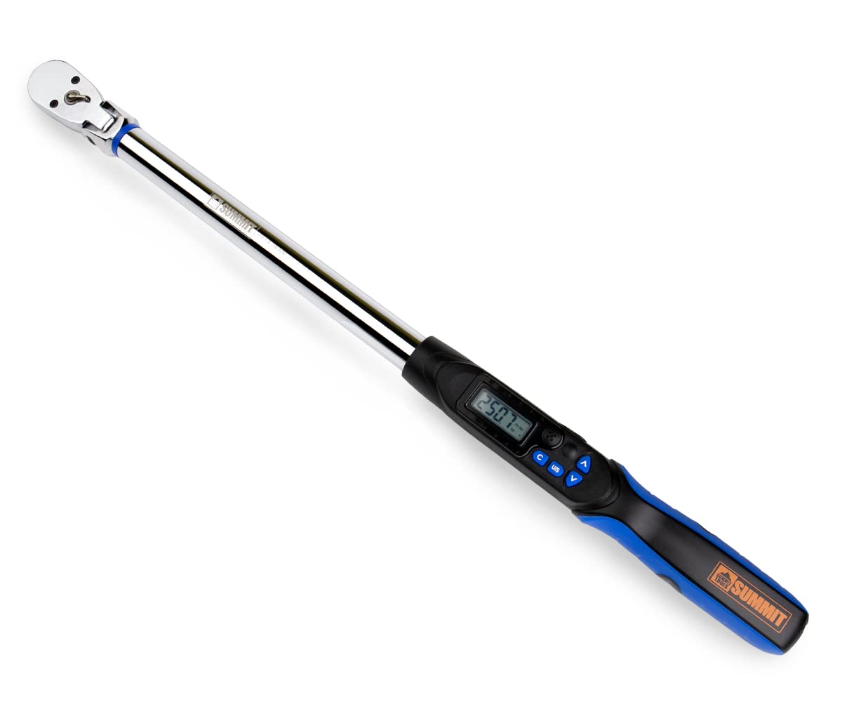 Summit Tools 1/2 inch UltraPrecision Flex-Head Digital Torque Wrench, 12.5-250.7 ft-lbs Range Accurate to ±2%, Buzzer and LED, LCD Display, Calibrated (WEF4-340BN)
