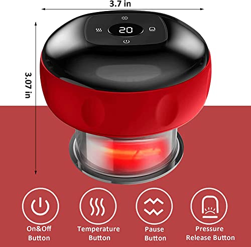 Wasigu Smart Dynamic Cupping Therapy Set,Electric Cupping Therapy Set 4 in 1 Infrared Heating Therapy Machine ,Vacuum Gua Sha Massager Tool with 12 Level Temperature and Suction