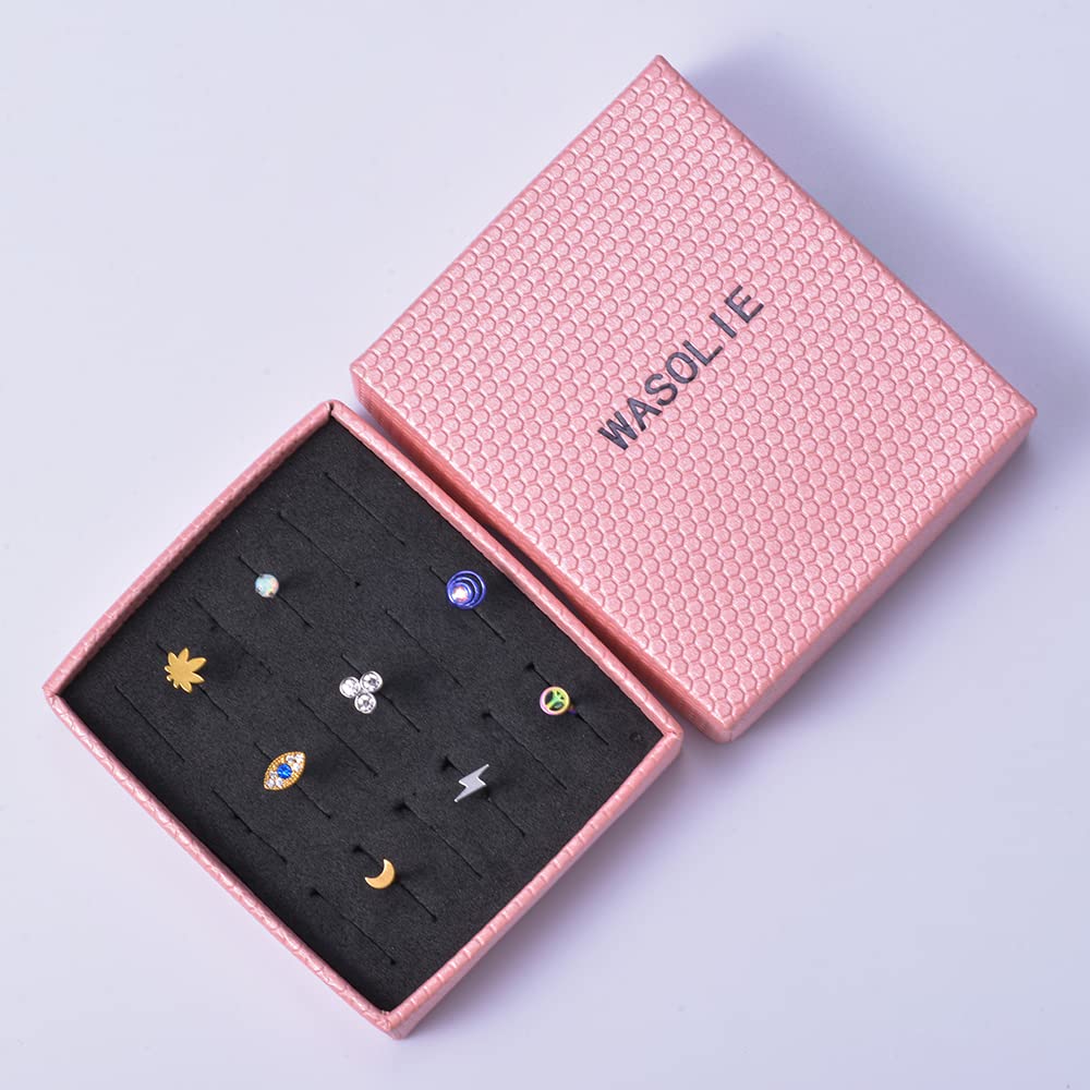 WASOLIE 8PCS 12G Stainless Steel Lip Studs Labret Tragus Helix Earrings Piercing Jewelry