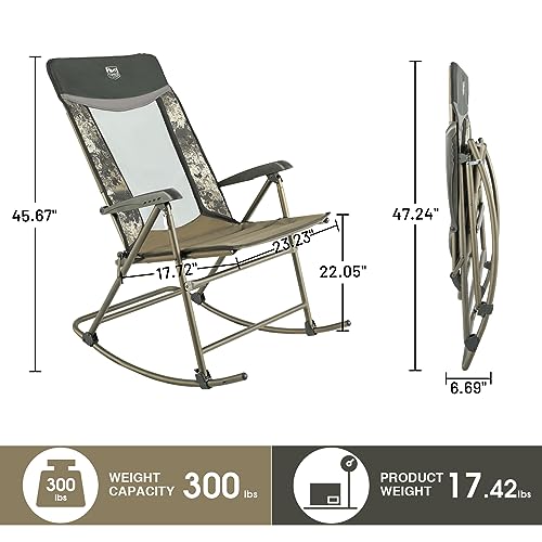 TIMBER RIDGE Portable High Back Rocking Camping Adults Patio Rocker Chair Foldable with Armrest for Lawn, Yard, Indoor, Support up to 300 lbs, Camo