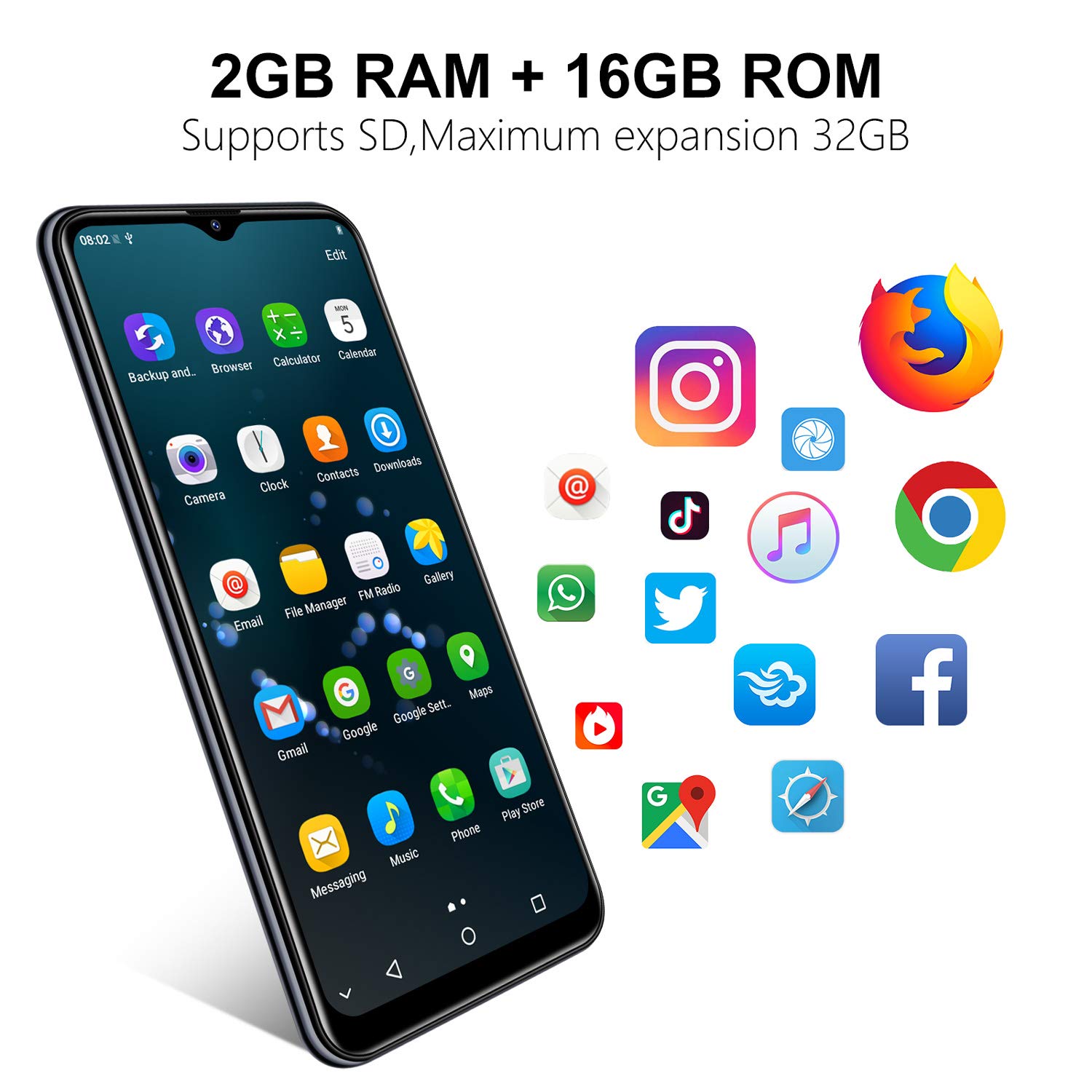 Xgody X30 Unlocked Cell Phone,Android 9.0 Mobile Phones Cheap,Dual Sim-Free Smartphone with 6.53 inch HD(20:9) Waterdrop Screen,5MP + 16GB ROM(Black X30)