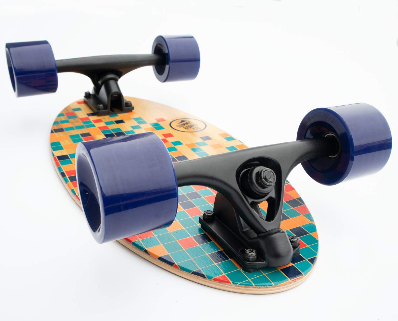 Summit Board Co Short Longboard Skateboard Deck with Precision Bearings and Rugged Wheels for Beginners and Experienced Skaters, Wide Mini Balanced Design (Pixels)