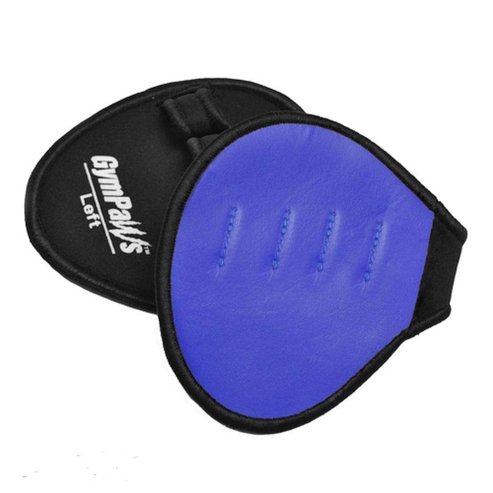 Real Leather Workout Gym Grip Pads w 4 Finger Loop Sweatproof Backing (Blue)