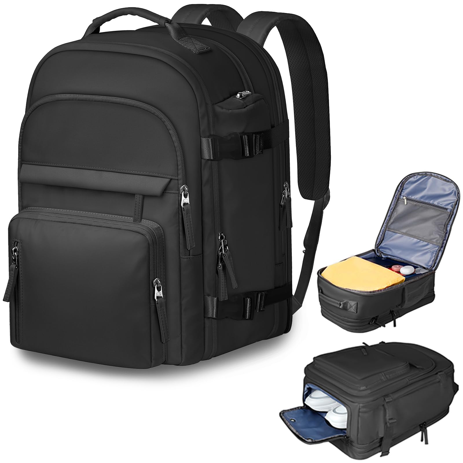 TEMASOL Carry on Backpack, Extra Large 40L Travel Backpack Flight Approved for Men Women, Expandable Weekender Bag Fits 17 Inch Notebook, College Business Casual Daypack with Shoe Bag, Black