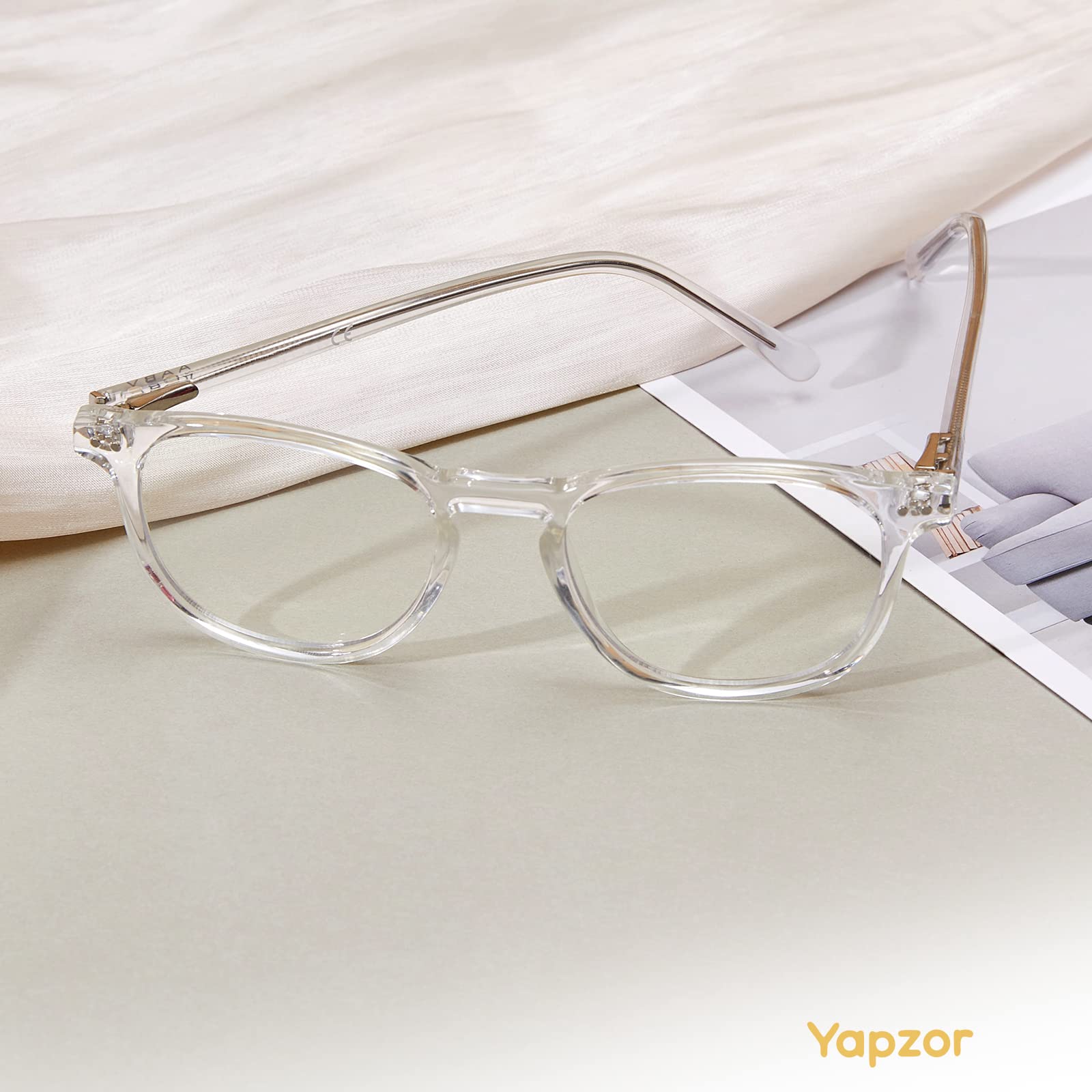 YAPZOR Blue Light Blocking Glasses Round Frame Anti Eyestrain Computer Gaming Glasses UV Ray Glasses for Women Men Crystal