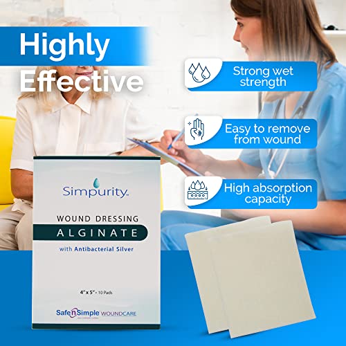 Silver Calcium Alginate Wound Dressing - Simpurity - 2"x 2" - Silver Dressing for Wound Care - Non-Stick Calcium Alginate Pads with Silver - Safe n' Simple Wound Care Products