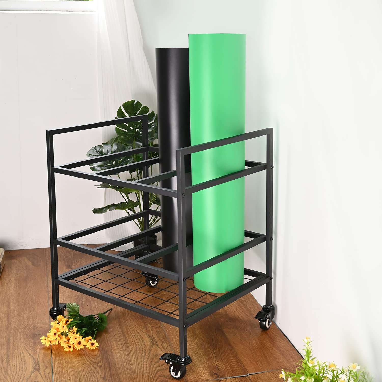 Yoga Mat Storage Racks Multi-Layer Yoga Mat Holder,Dumbbells Kettlebells Foam Roller Cart Home Gym Storage Rack Towel Storage Workout Equipment Storage Organizer with Wheels for Gym Workout Equipment