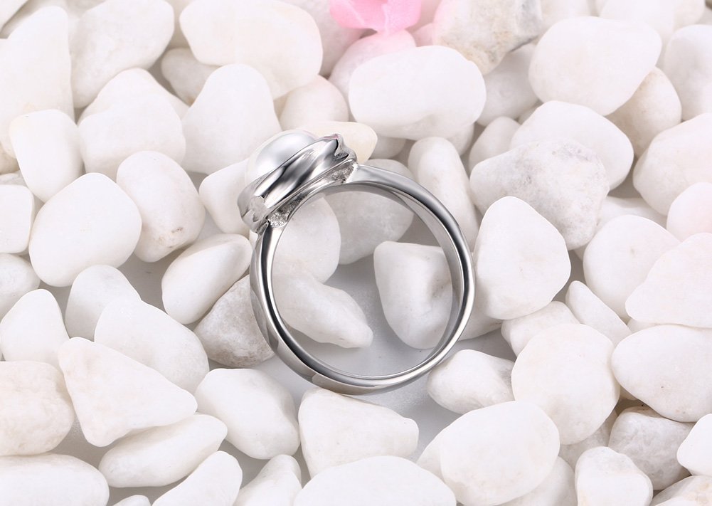 Stainless Steel Pure white Freshwater Cultured Pearl Engagement Band Ring for Women,Size 7-9 (7)