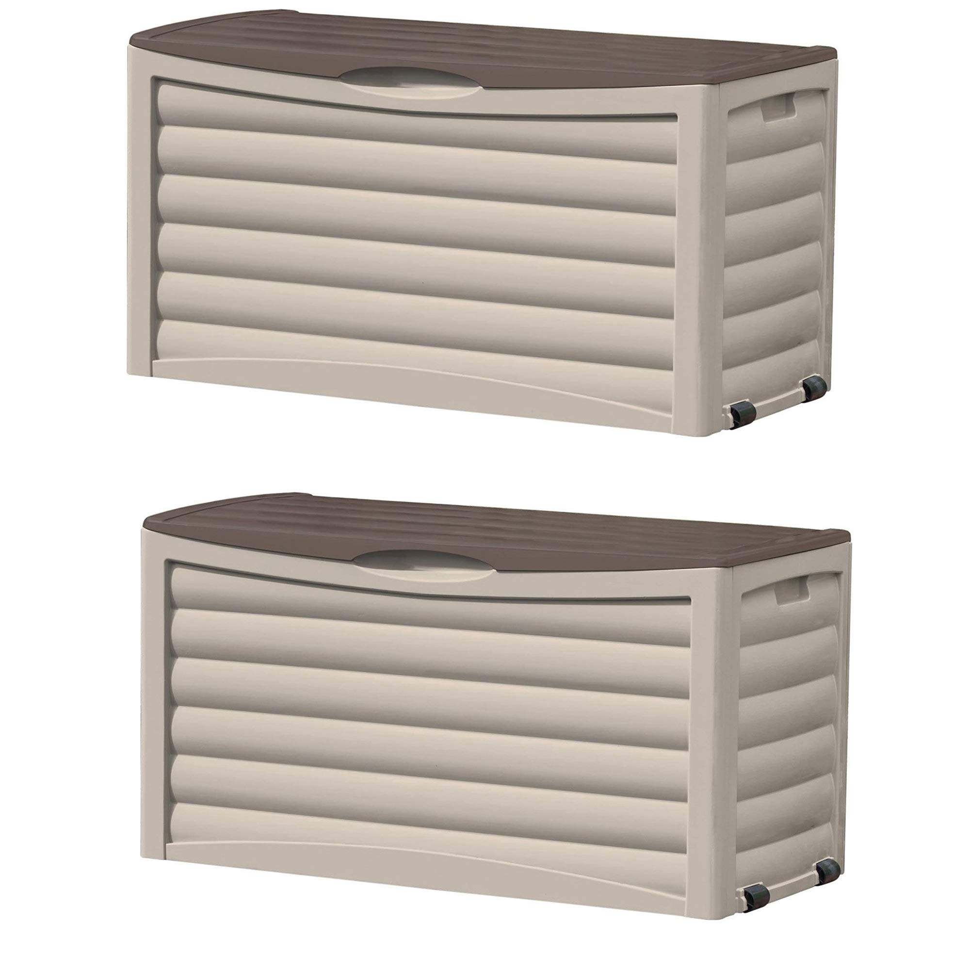 Suncast DB8300 83 Gallon Resin Outdoor Patio Storage Deck Box, Taupe (2 Pack)