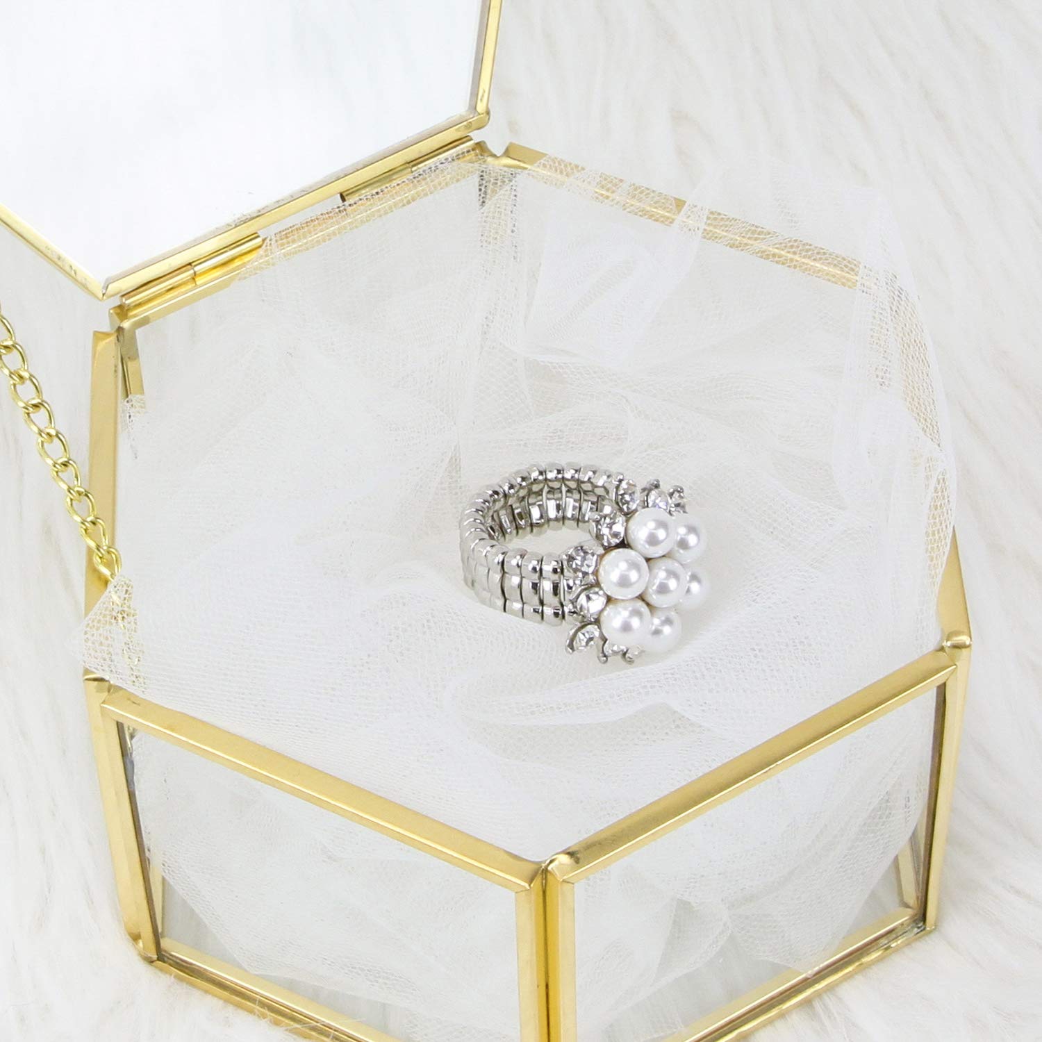 SP Sophia Collection Women's Elegant Pearl and Rhinestone Floral Cluster Stretch Ring