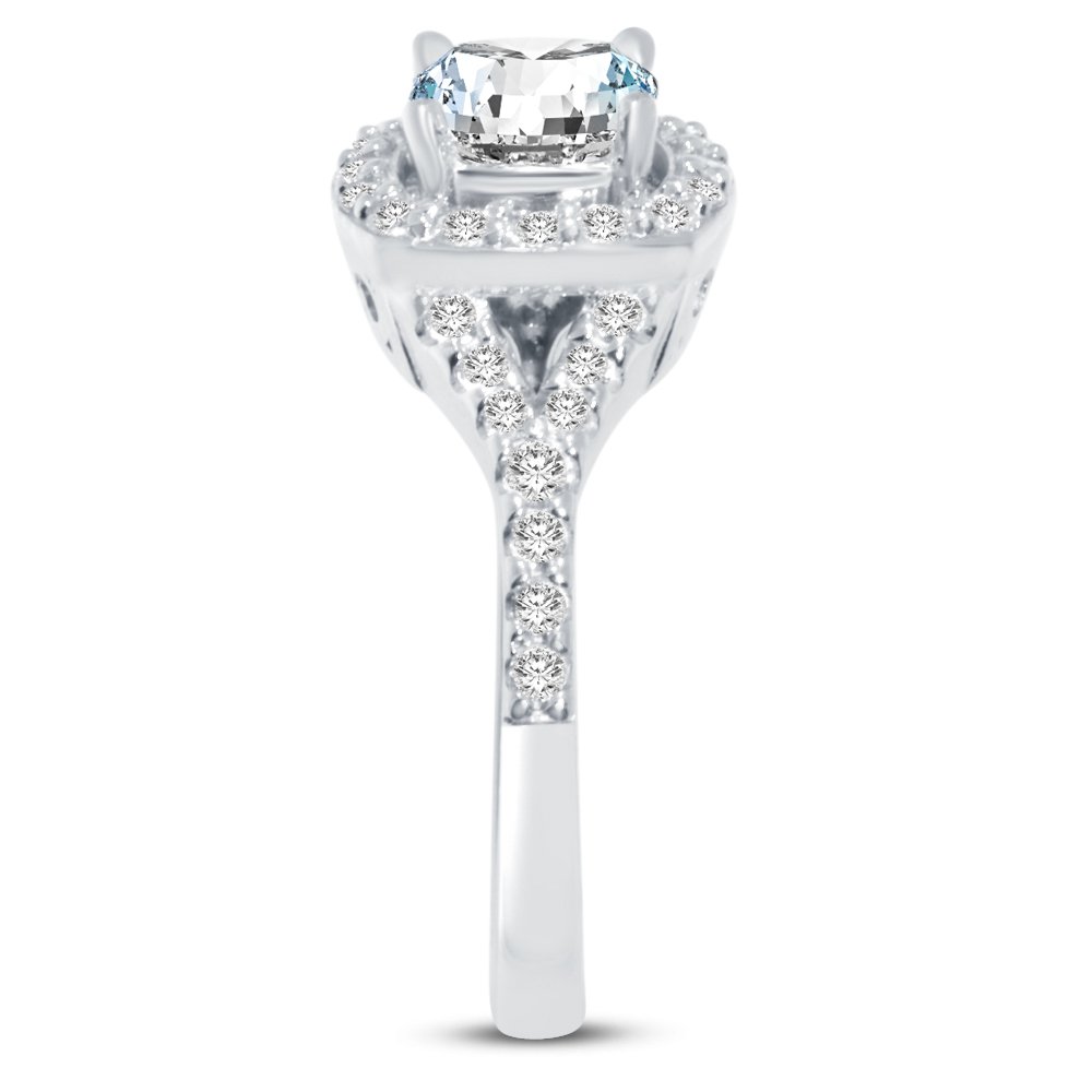 Size - 5.5-14k White Gold Cushion Cut Halo Split Shank Heirloom Solitaire Engagement Ring CZ Cubic Zirconia (2.0cttw., 1.0ct. Center)