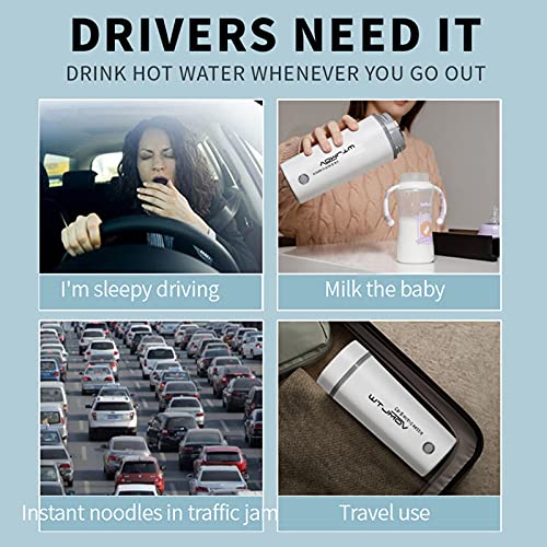 WTJMOV 12V Car Electric Kettle, Travel Portable Electric Tea Coffee Kettle Fast Water Boiler & Heater Automatic Shut-Off (White)