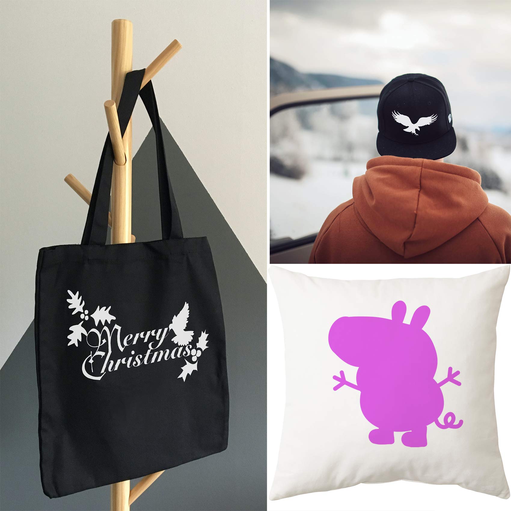 THEMONG HIRALIY Heat Transfer Vinyl Bundle 30 Sheets 12"x10" Iron On Vinyl for T-Shirt HTV with 2 Teflon Sheets for Cricut Silhouette Cameo Craft Cutters