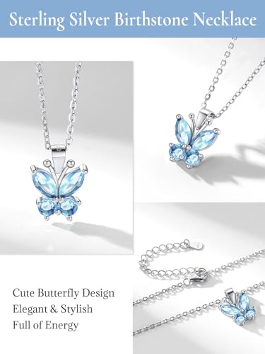 SILVERCUTE Light Blue Butterfly Pendant Necklace 925 Sterling Sterling Silver Cute Insect Animal Pendant & Chain for Women