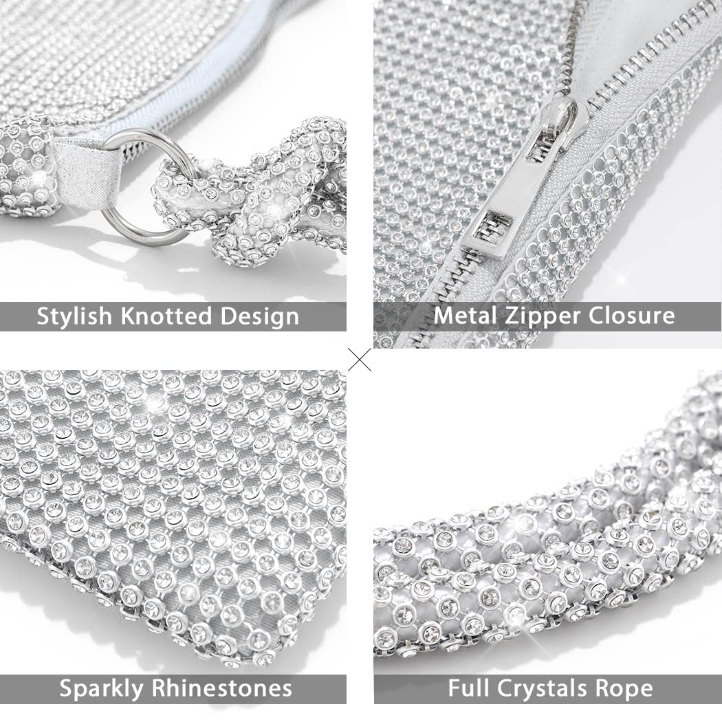 Yokawe Rhinestone Purses for Women Evening Bag Sparkly Hobo Bag Silver Handbag Vacation Party Club Wedding Clutch (Silver)