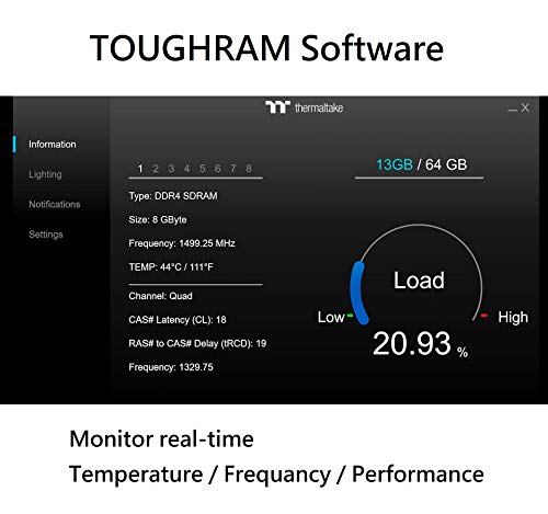 Thermaltake TOUGHRAM Black DDR4 3200MHz C16 16GB (8GB x 2) Memory Intel XMP 2.0 Ready with Real-Time Performance Monitoring Software R017D408GX2-3200C16A
