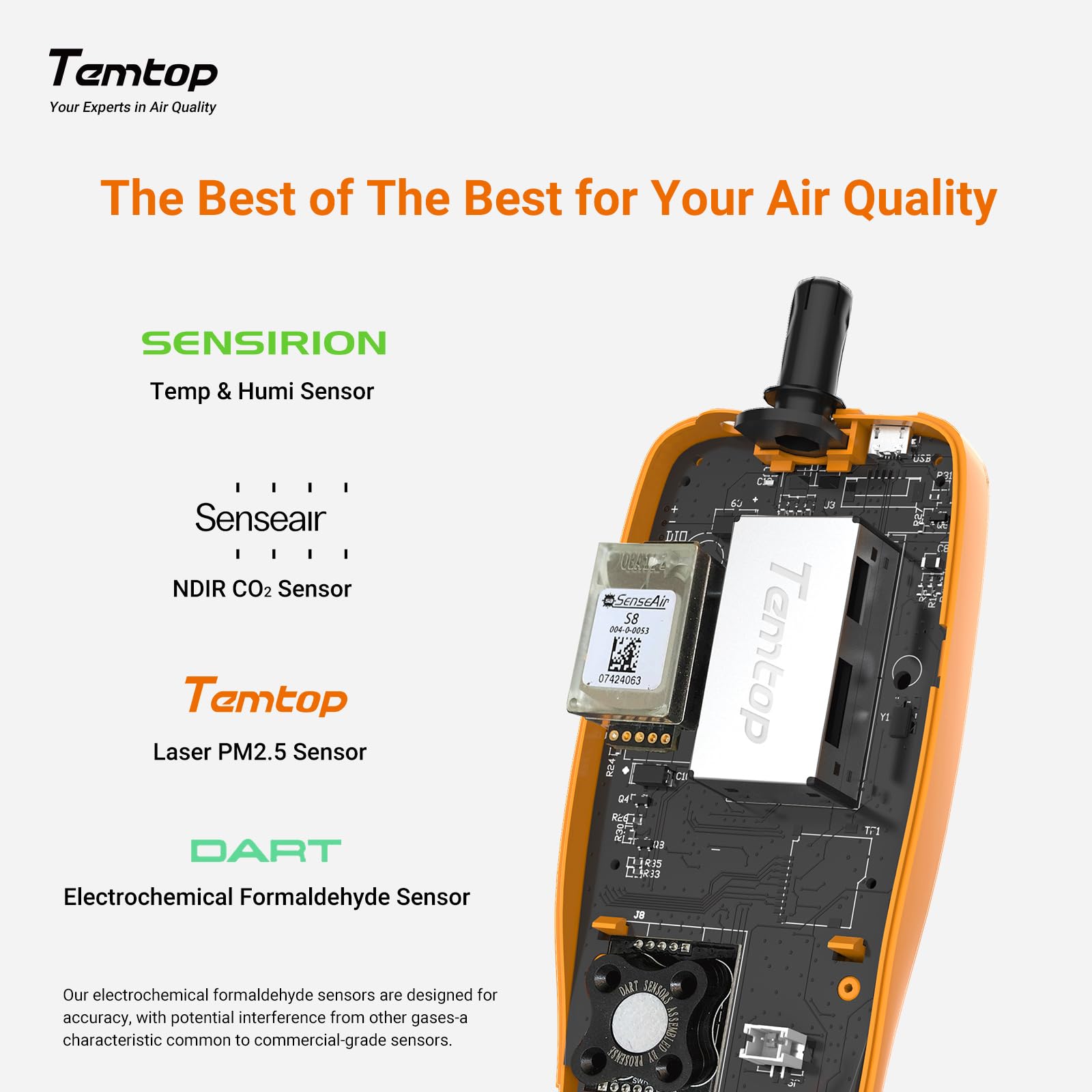 Temtop Air Quality Monitor CO2 Detector Professional Carbon Dioxide PM2.5 PM10 Formaldehyde Temperature and Humidity Monitor w/Audio Alarm Data Export (M2000 2nd)