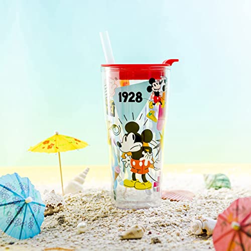 Zak Designs Disney Insulated Plastic Tumbler with Press-In Lid and Straw, Made with Durable and Non-BPA Material for Travel Cold Drinks (16 oz, Mickey Mouse)
