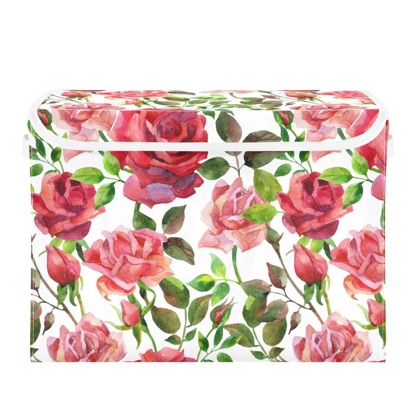 xigua Rose Storage Bin with Lids Larger Collapsible Decorative Cube Storage Bins with Handles Divider for Bedroom Closet Living Room