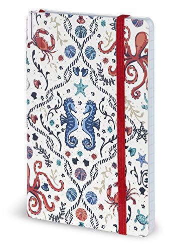 Vera Bradley Small Journal and Pen Set, Pocket Notebook with 100 Lined Pages, Metal Pen with Black Ink, Sea Life